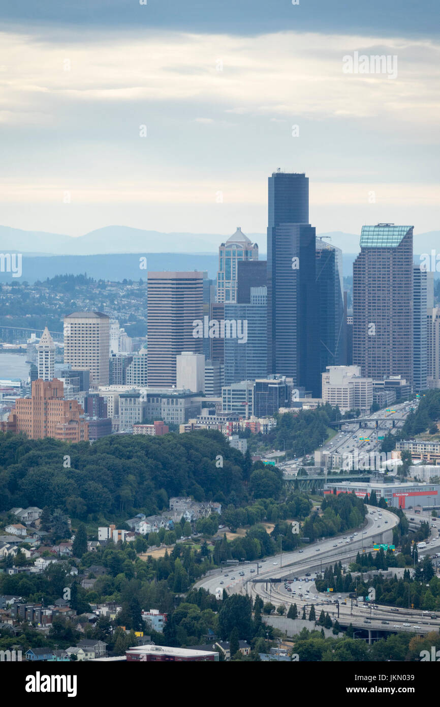 Aerial view of downtown Seattle from the southeast, Washington State ...
