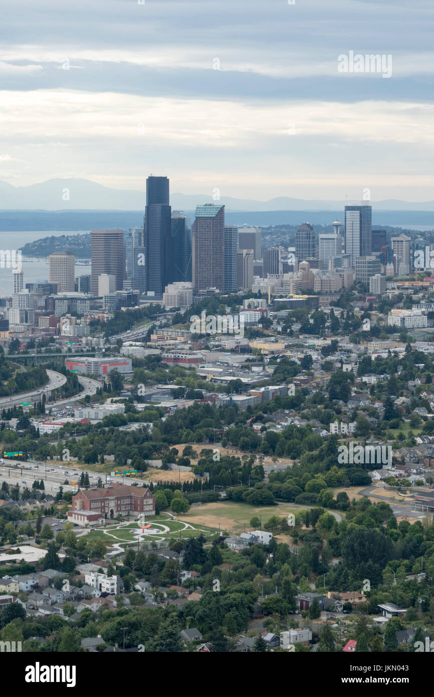 Aerial view of downtown Seattle from the southeast, Washington State ...
