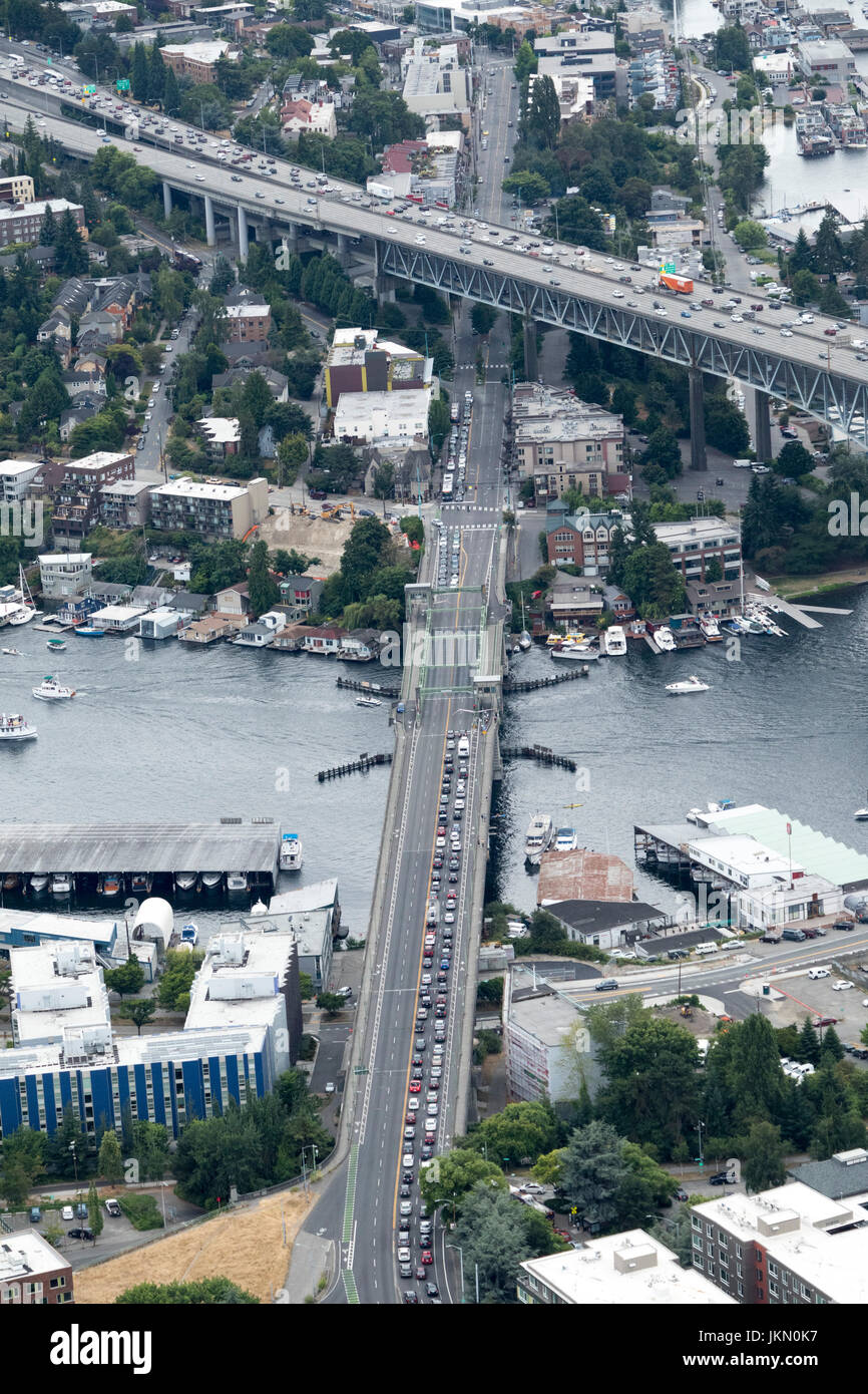 Aerial view of Eastlake Avenue crossed by I-5 Highway, Seattle ...