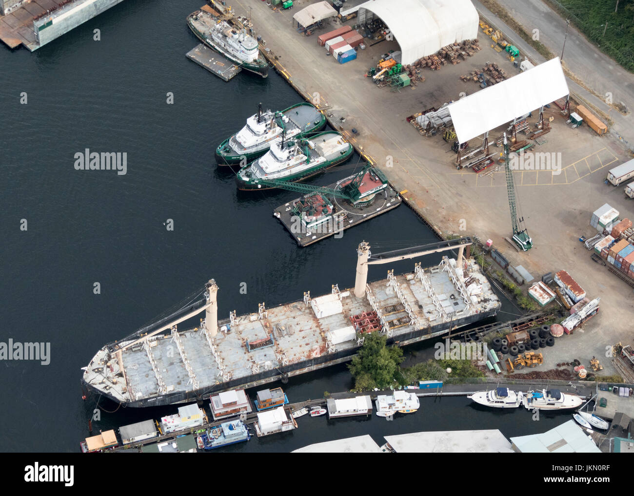 aerial view of houseboats and dock at Fremont Cut, W Ewing Street ...