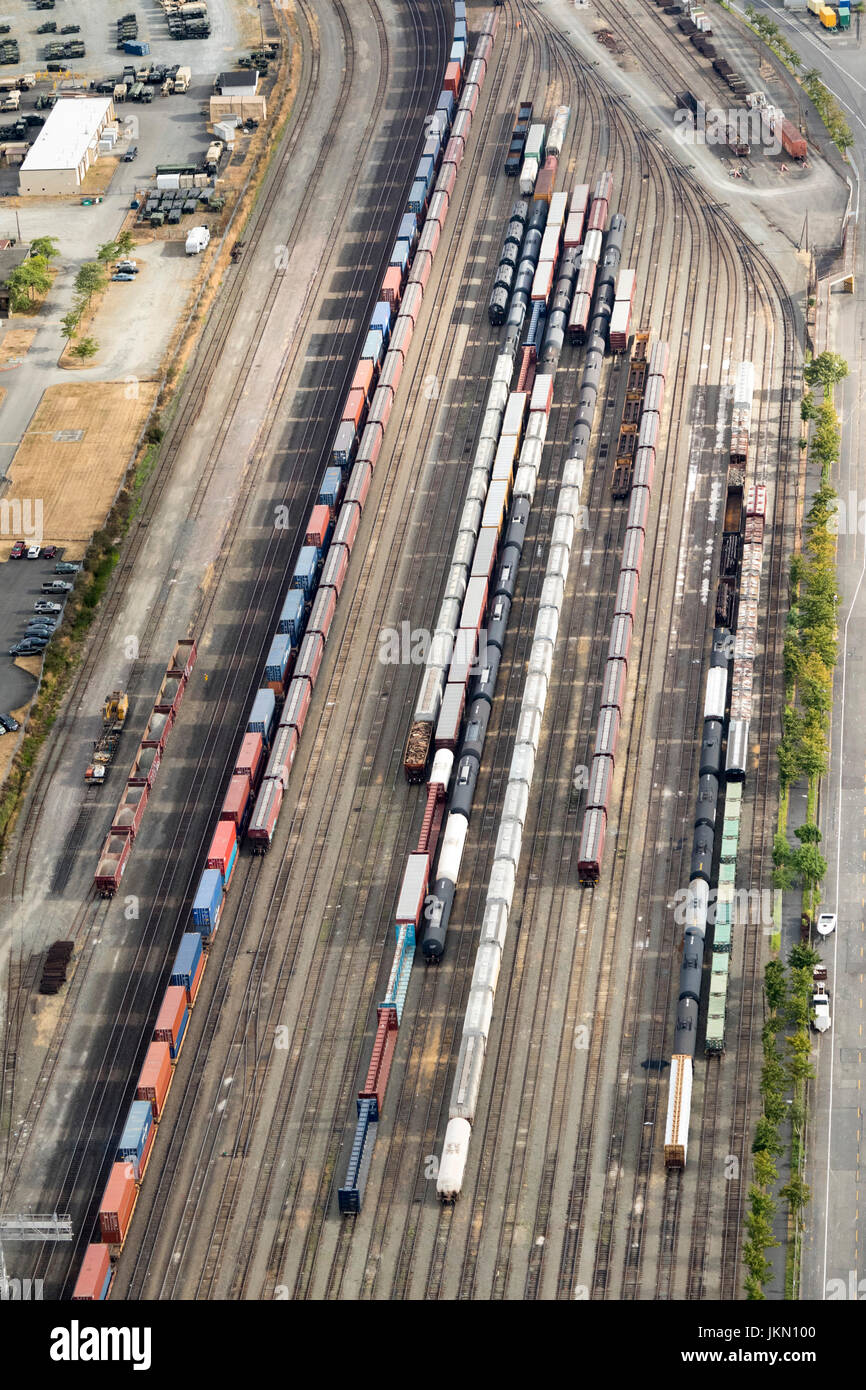 Cars and carriages at Balmer Yard, a rail yard located in the Interbay ...