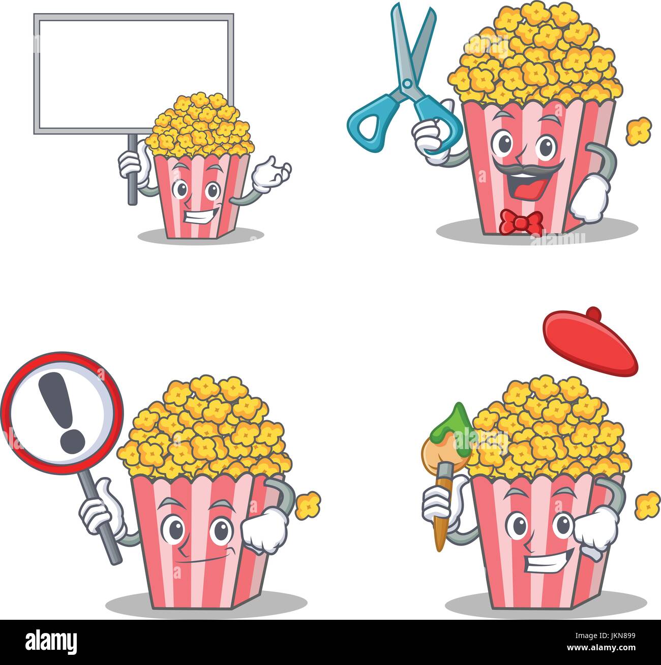 Set of Popcorn character with board barber sign artist Stock Vector ...