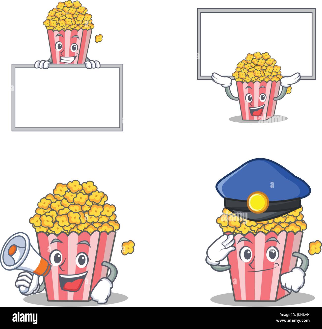Set of Popcorn character with board megaphone police Stock Vector Image ...