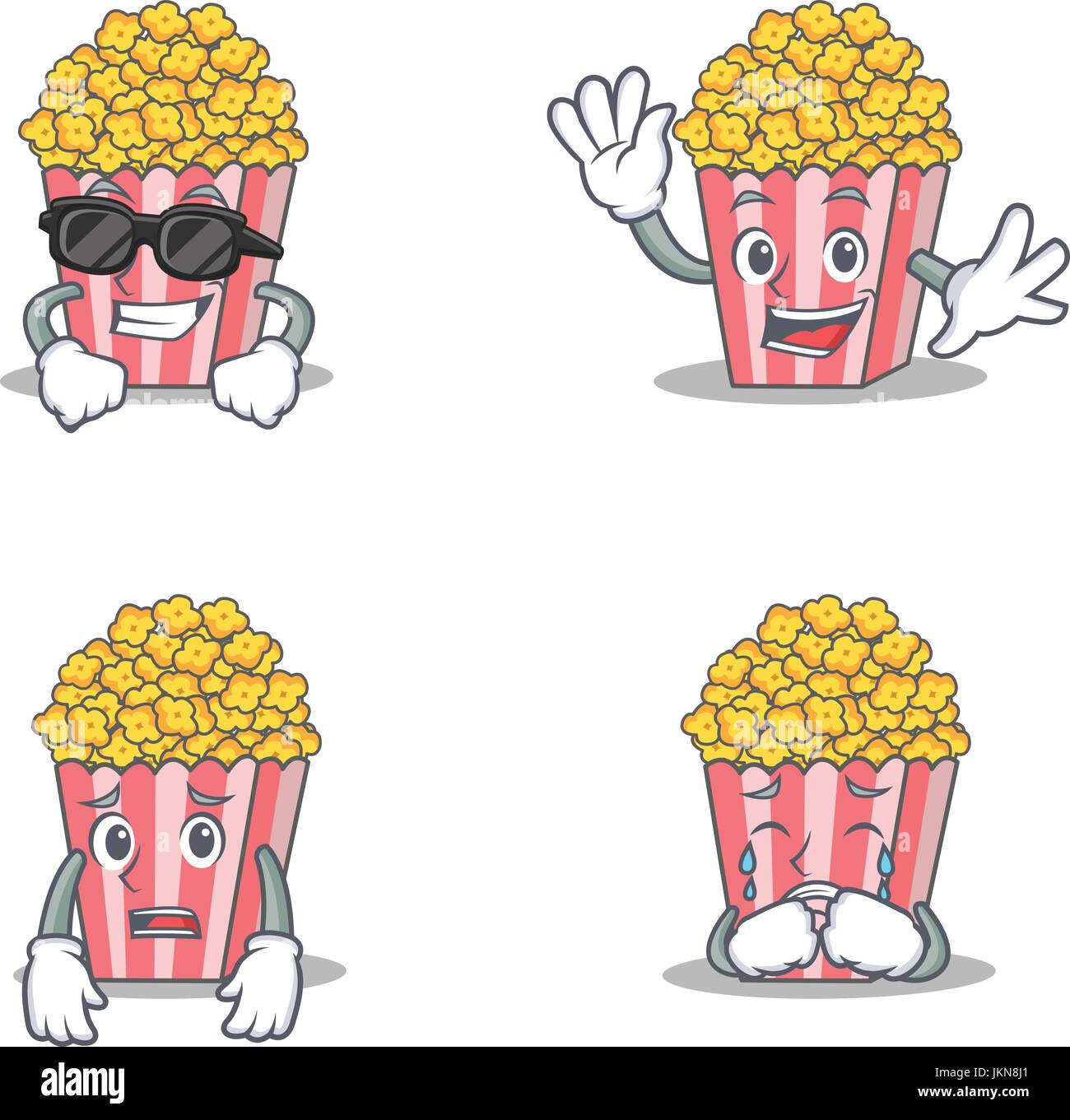 Set of Popcorn character with cool waving afraid crying Stock Vector ...