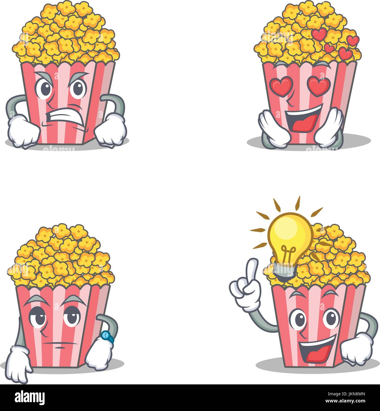 Set of Popcorn character with angry love waiting idea Stock Vector ...
