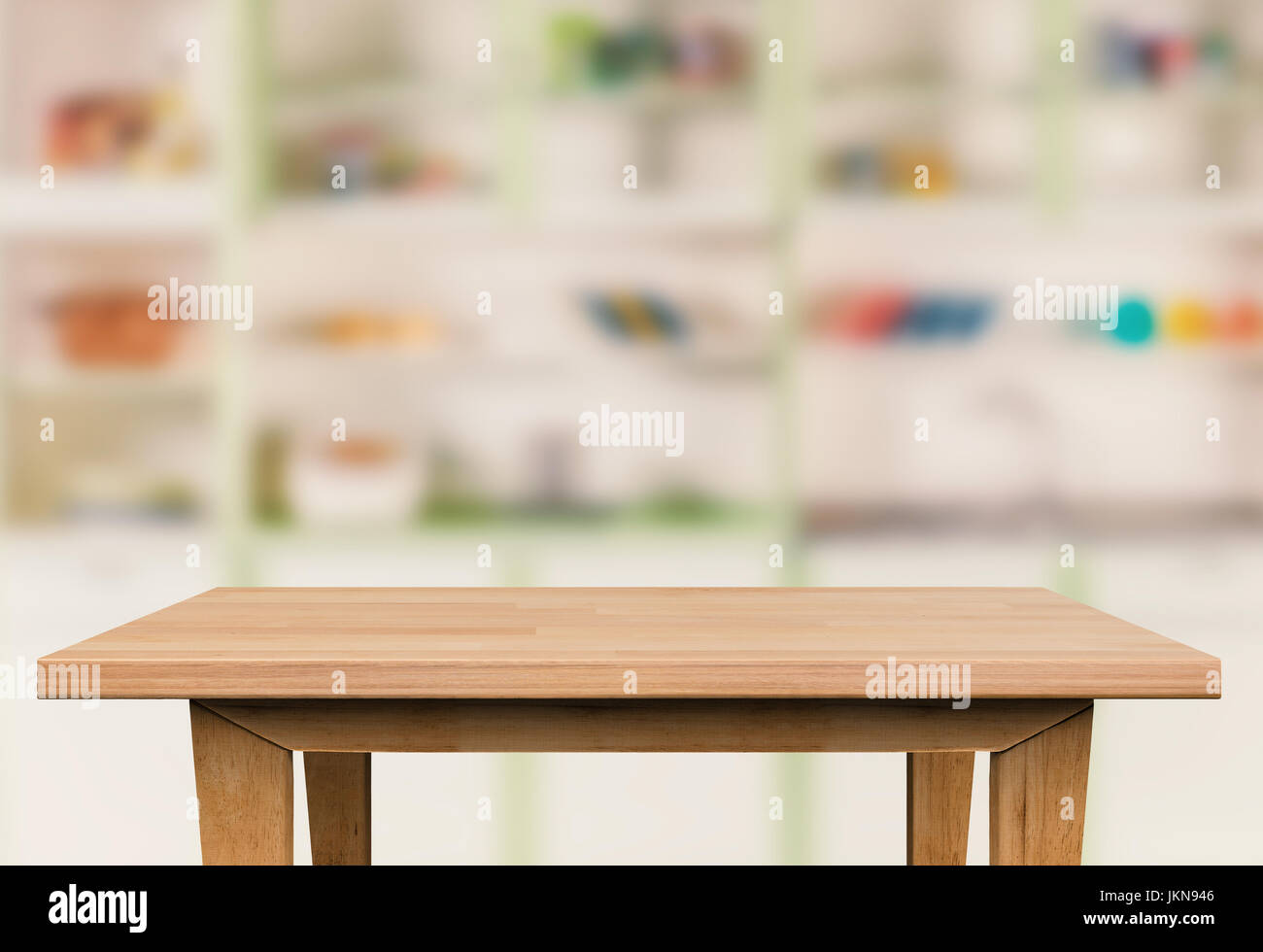 empty wooden table on kitchen background Stock Photo - Alamy