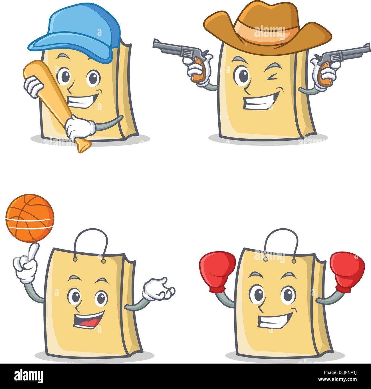 Set of bag character with baseball cowboybasketball boxing Stock Vector ...