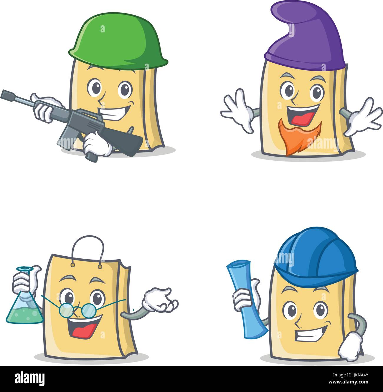 Set of bag character with army elf professor architect Stock Vector ...