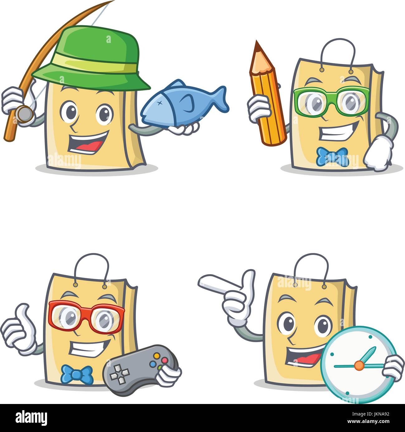 Set of bag character with fishing student gamer clock Stock Vector ...