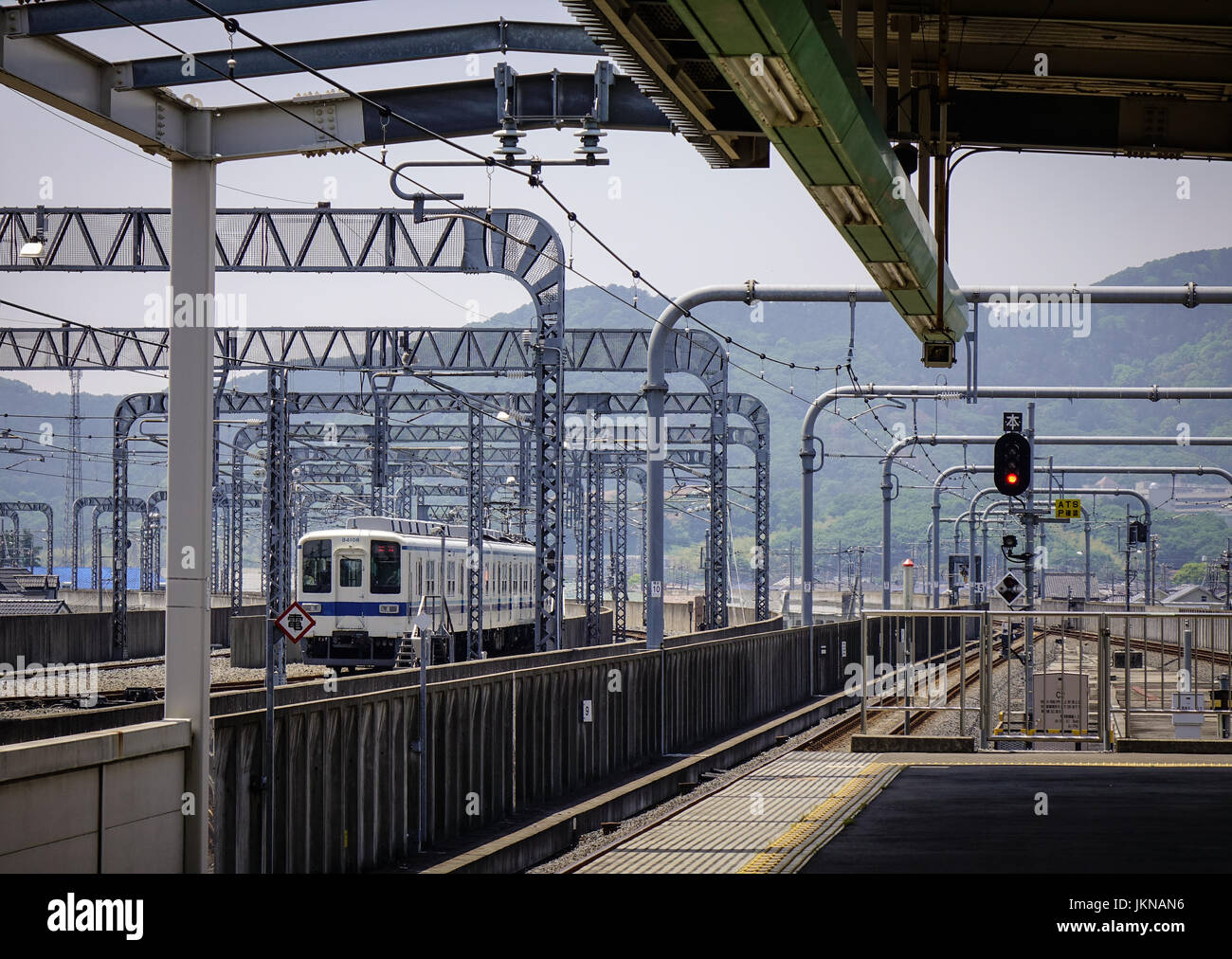 Ashikaga, Japan - May 20, 2017. A local train coming to station in ...