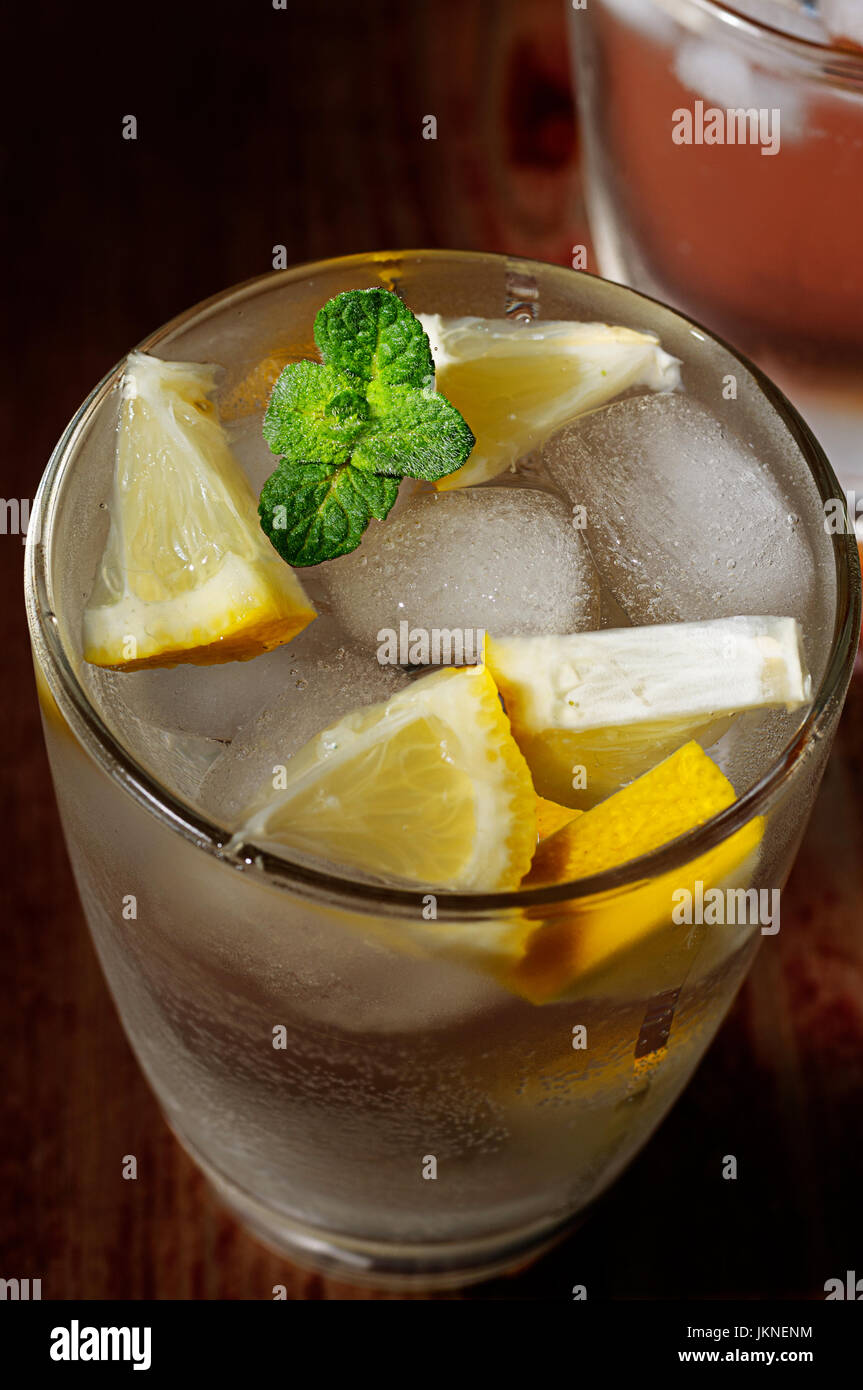 Cold fresh lemonade on the woden table Stock Photo - Alamy