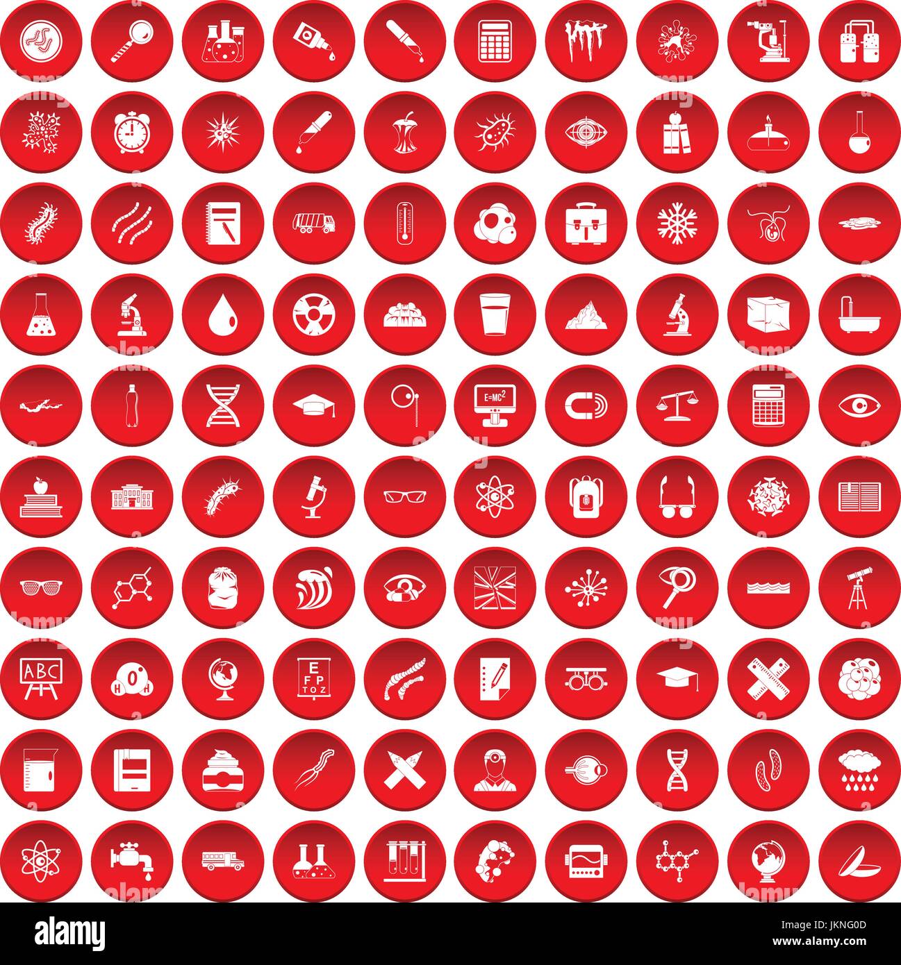 100 microscope icons set in red circle isolated on white vector ...