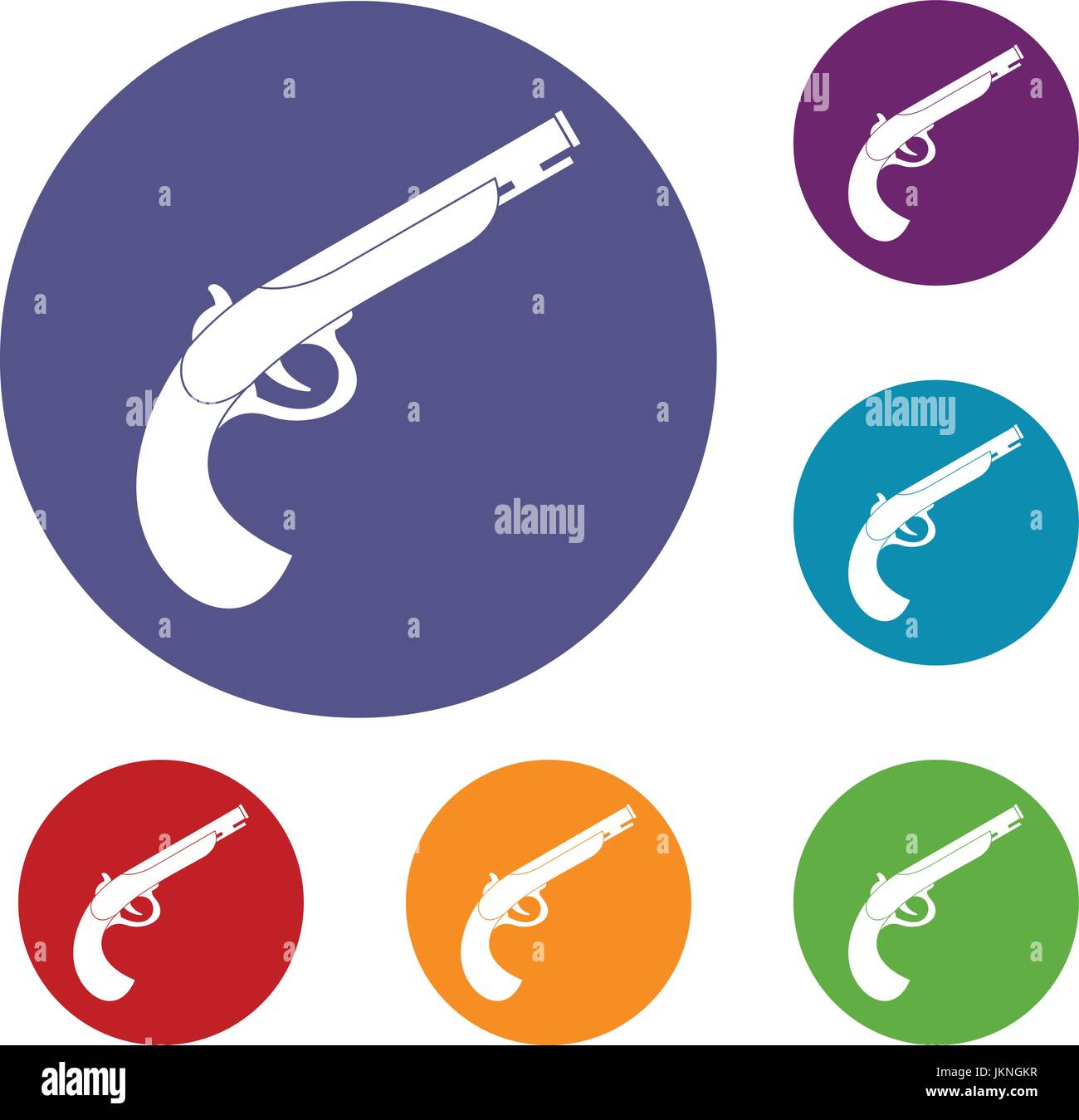 Gun icons set in flat circle red, blue and green color for web Stock ...