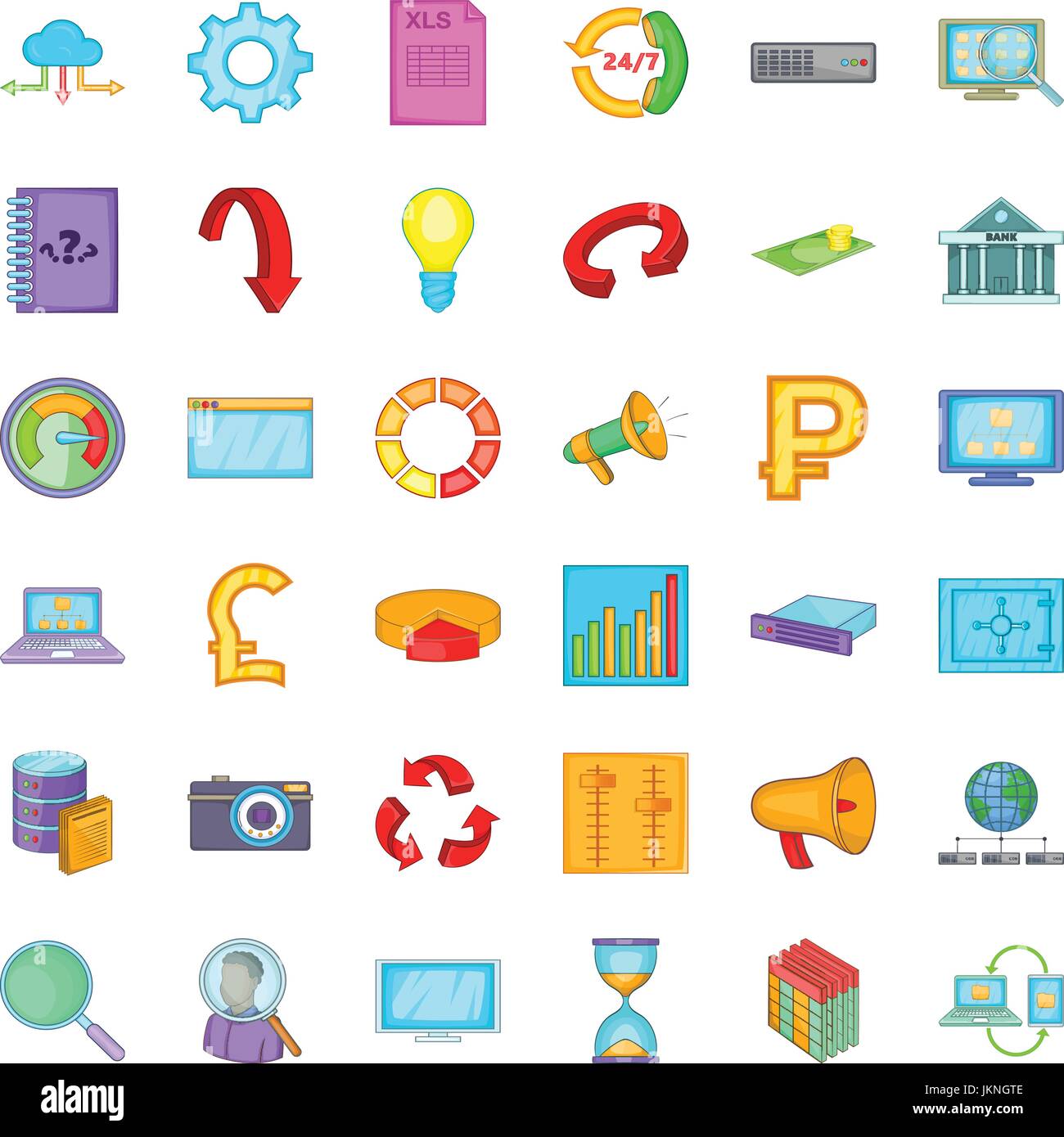 Marketing icons set. Cartoon style of 36 marketing vector icons for web ...