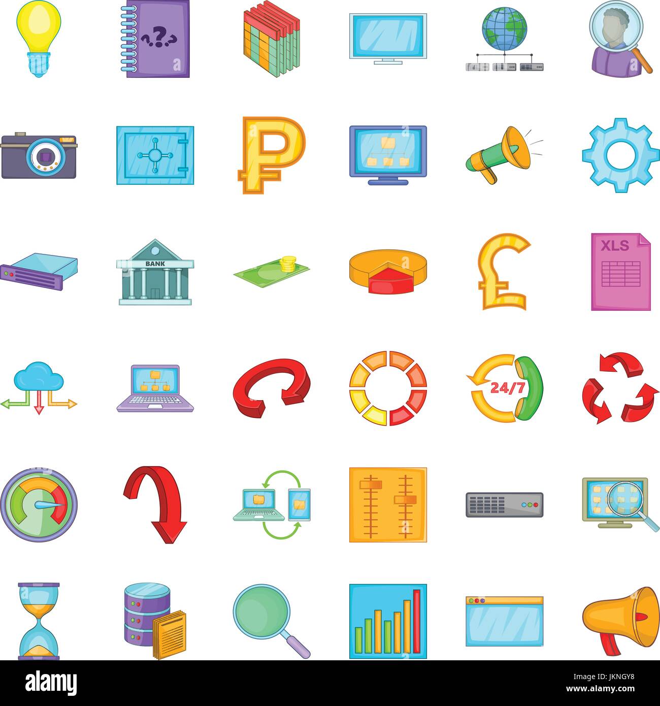 Marketing analysis icons set. Cartoon style of 36 marketing analysis ...