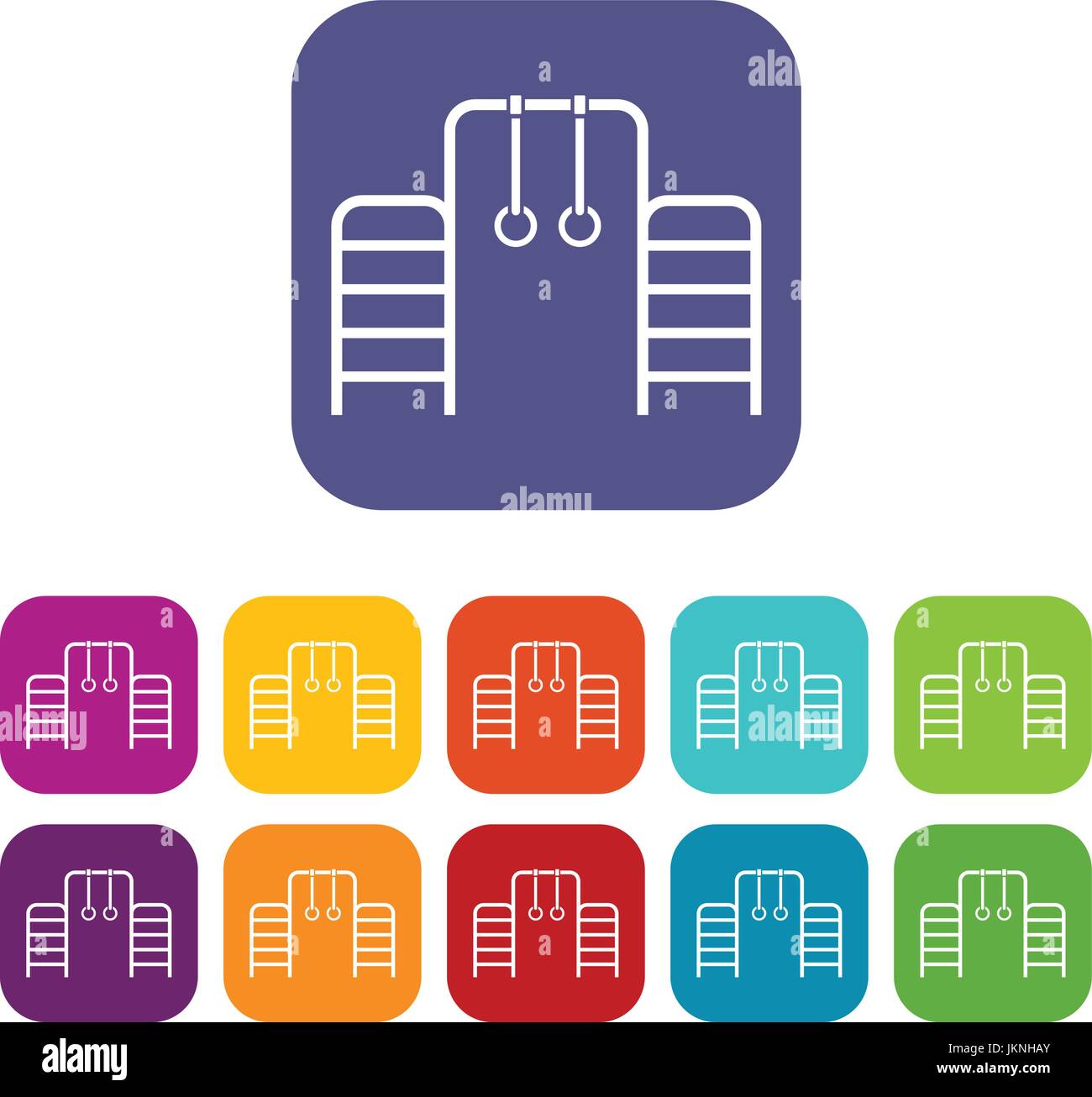 Horizontal bar with climbing rings and ladder icons set vector ...
