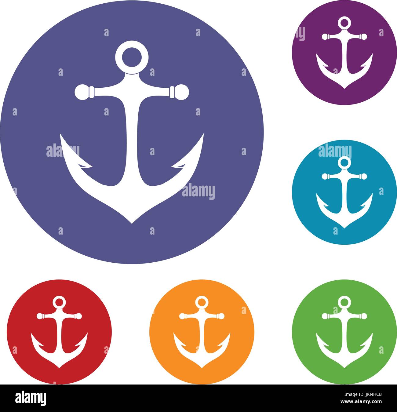 Anchor icons set in flat circle red, blue and green color for web Stock ...