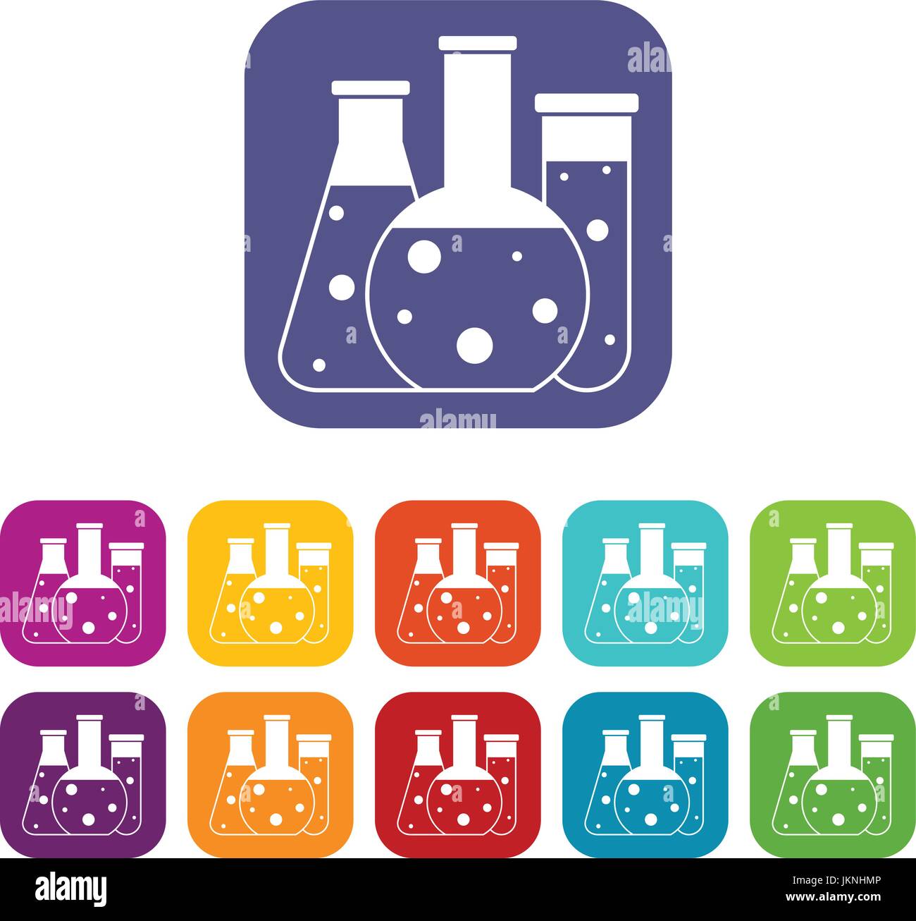 Laboratory flasks icons set vector illustration in flat style in colors ...