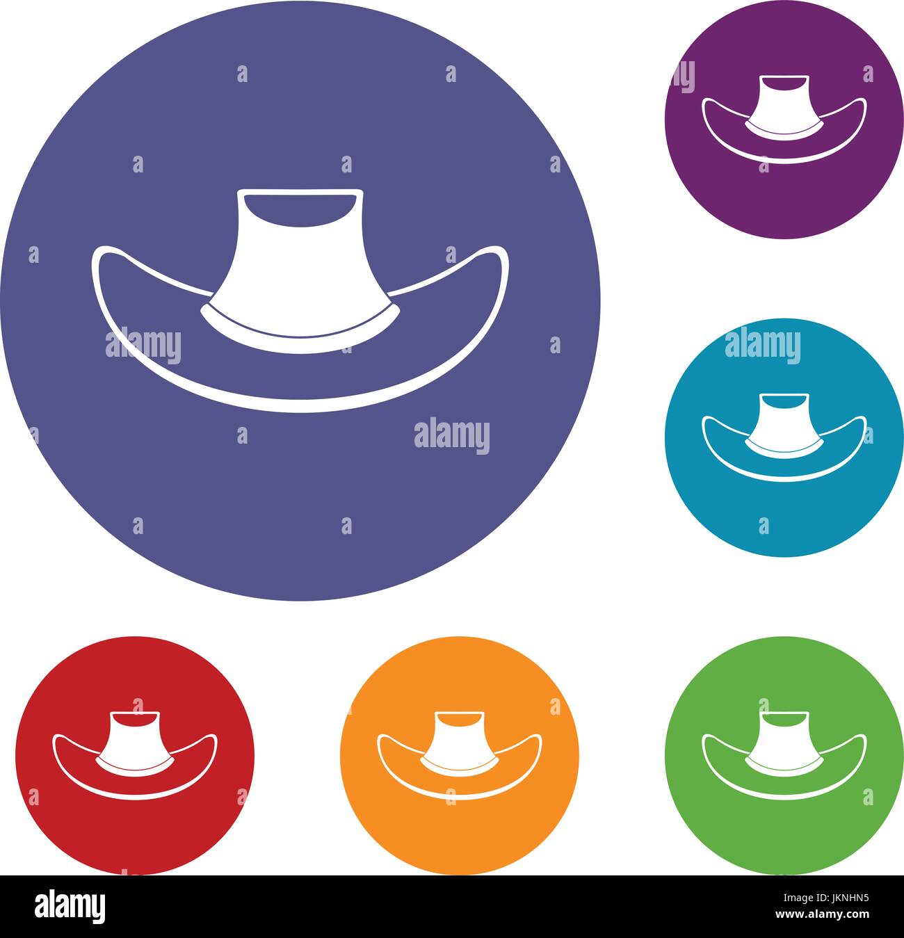 Cowboy hat icons set in flat circle red, blue and green color for web ...
