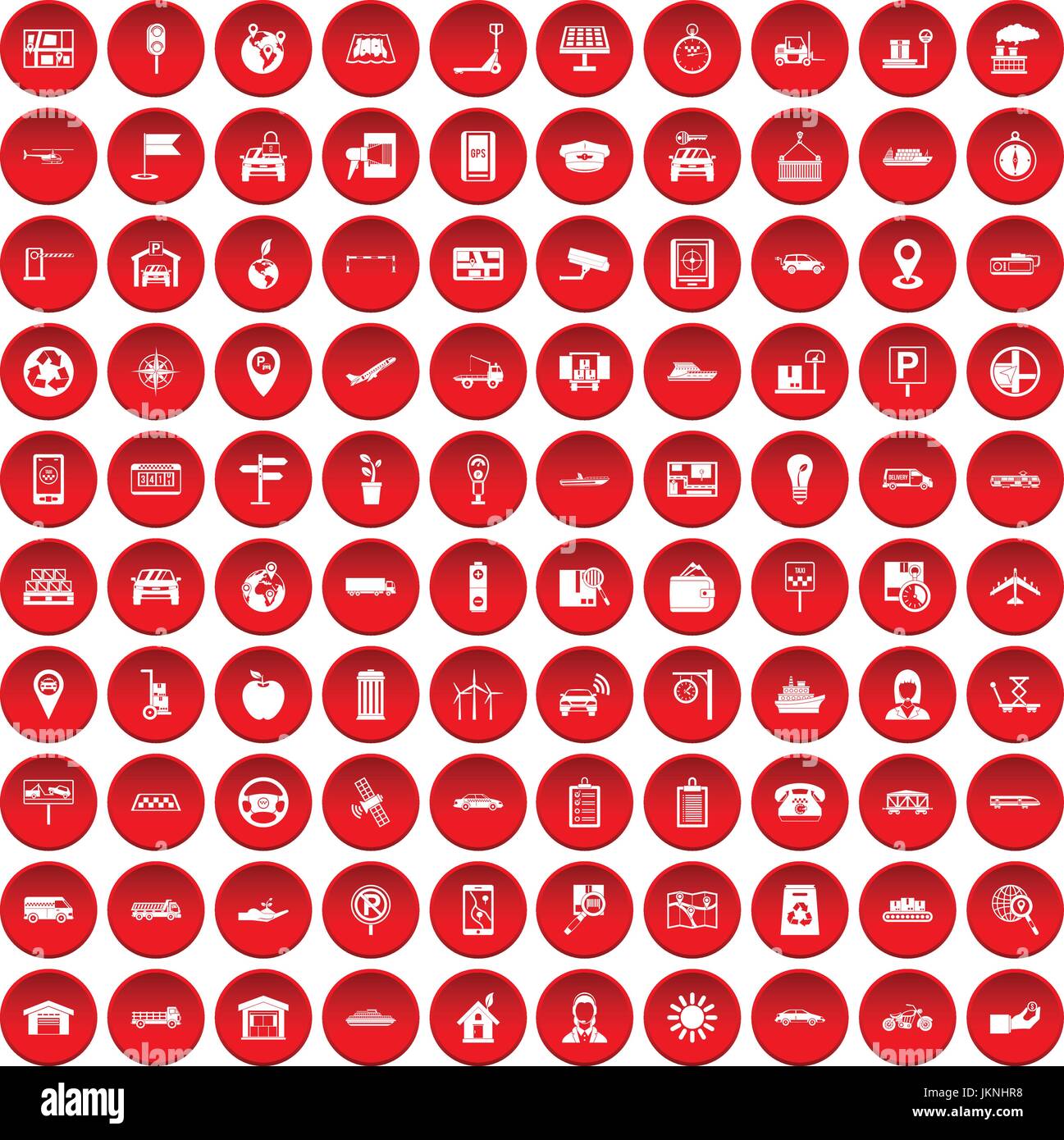 100 navigation icons set in red circle isolated on white vector ...