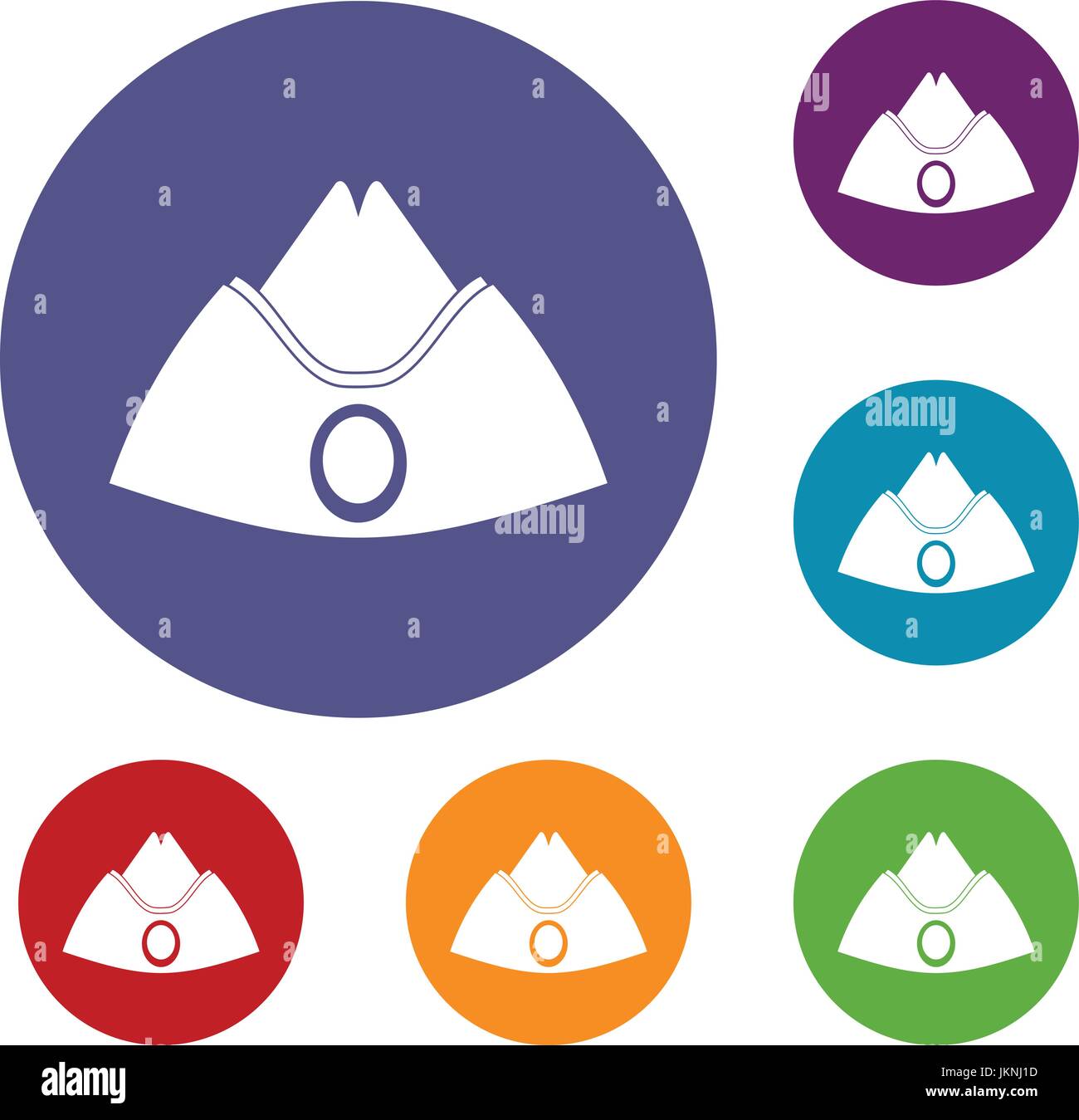 Forage cap icons set in flat circle red, blue and green color for web ...