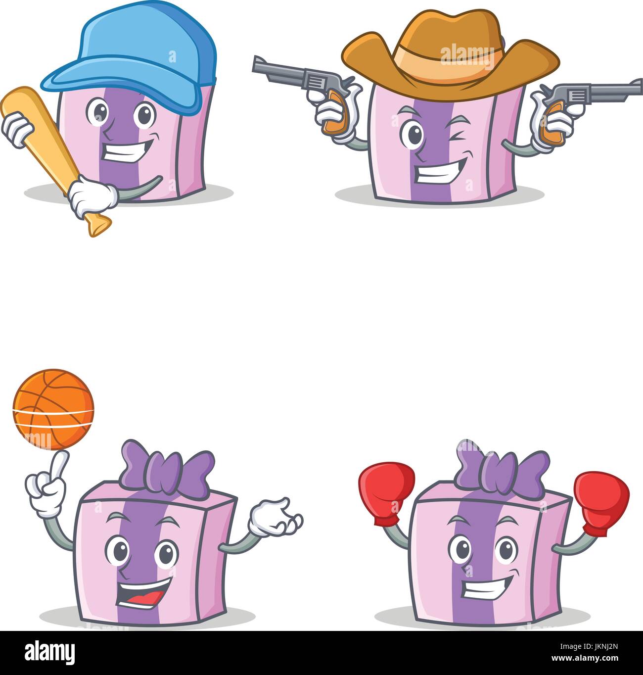 Set of gift character with baseball basketball cowboy boxing vector art ...
