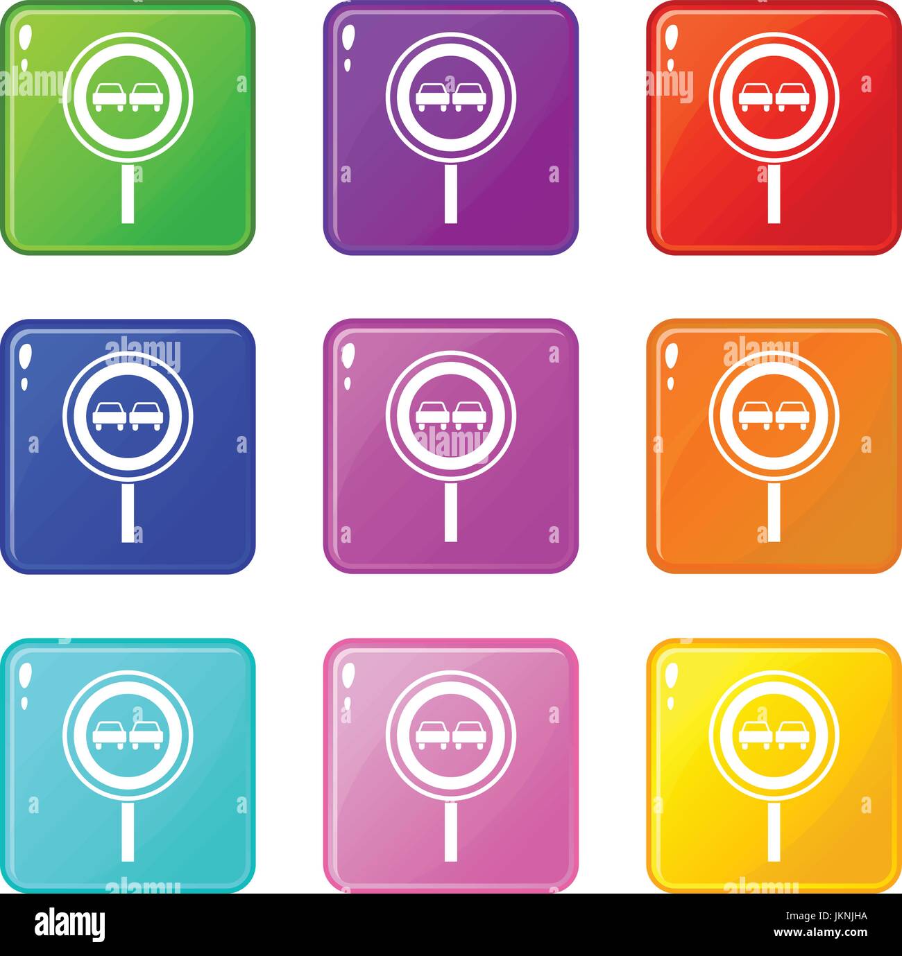No overtaking sign icons of 9 color set isolated vector illustration ...