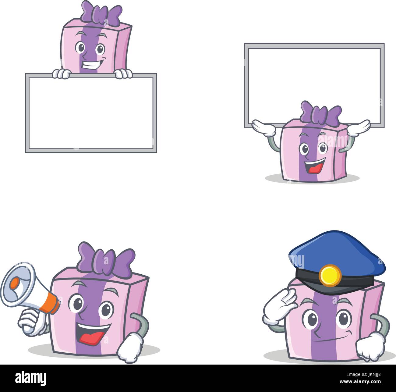 Set of gift character with board police megaphone vector illustration ...