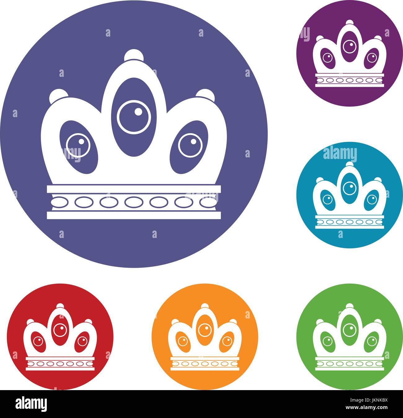 Queen crown icons set in flat circle red, blue and green color for web ...