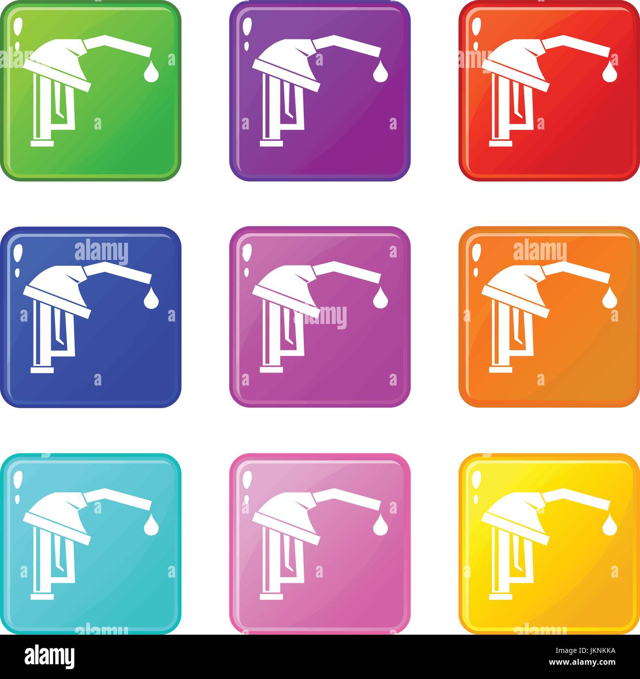 Gasoline pump nozzle icons of 9 color set isolated vector illustration ...