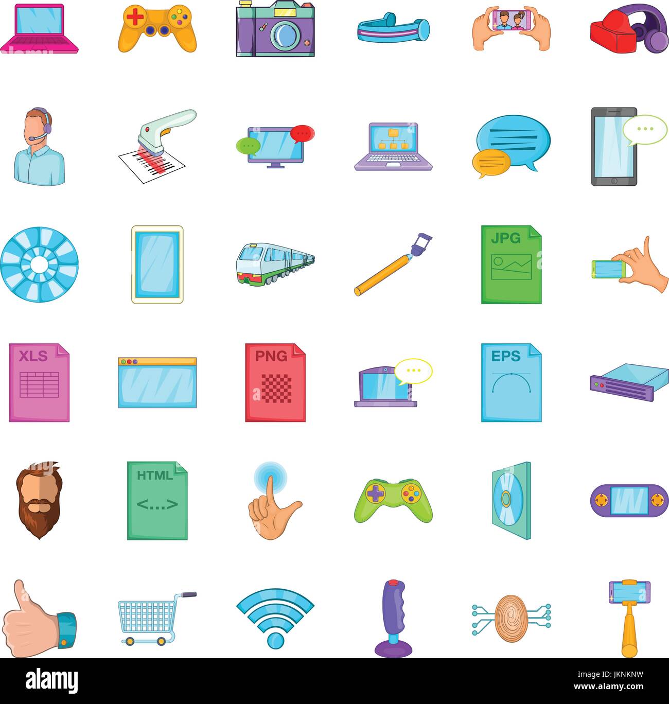 Working app icons set. Cartoon style of 36 working app vector icons for ...
