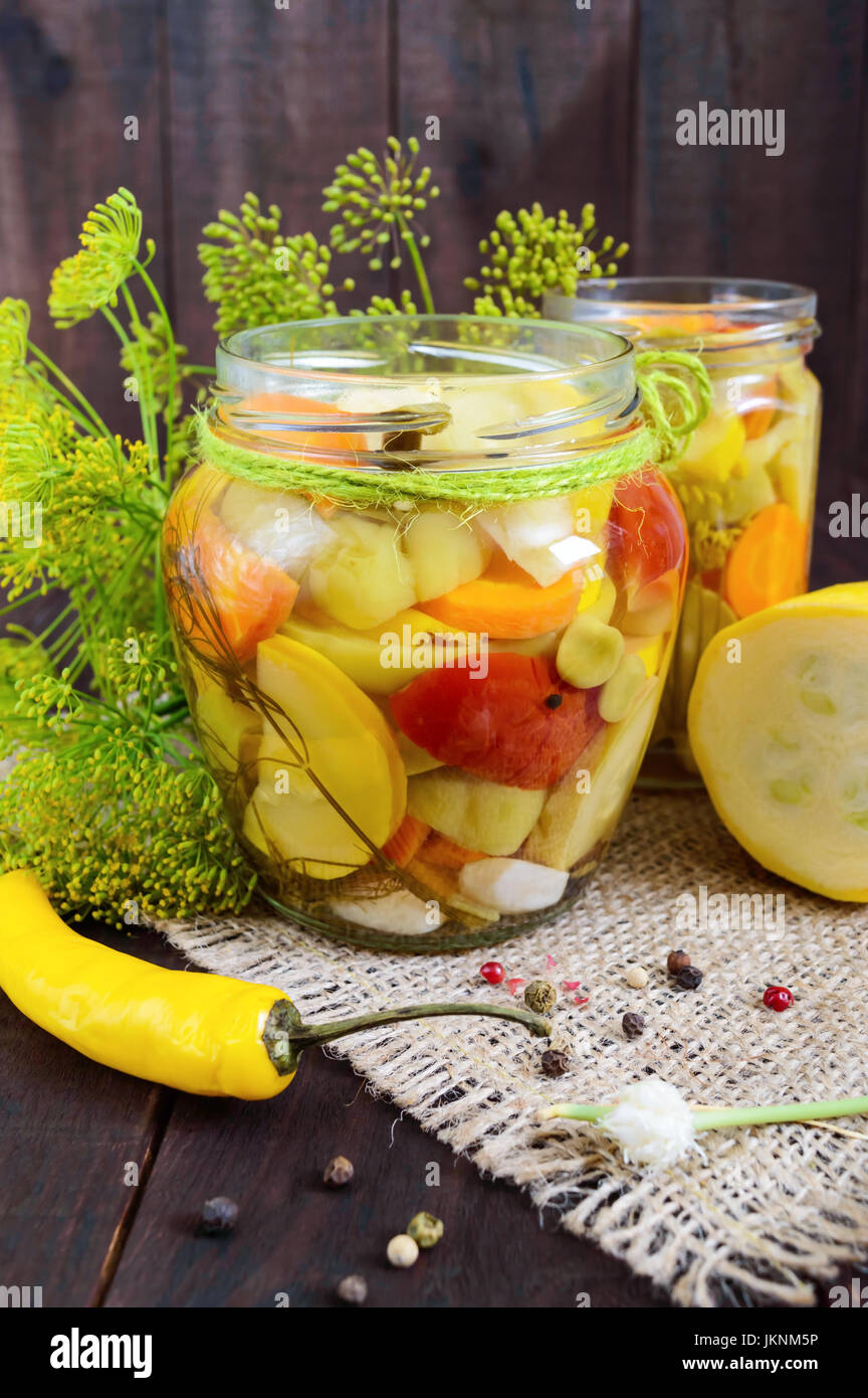 Pickles: vegetable assortment (zucchini, pepper, carrots, tomato, green ...