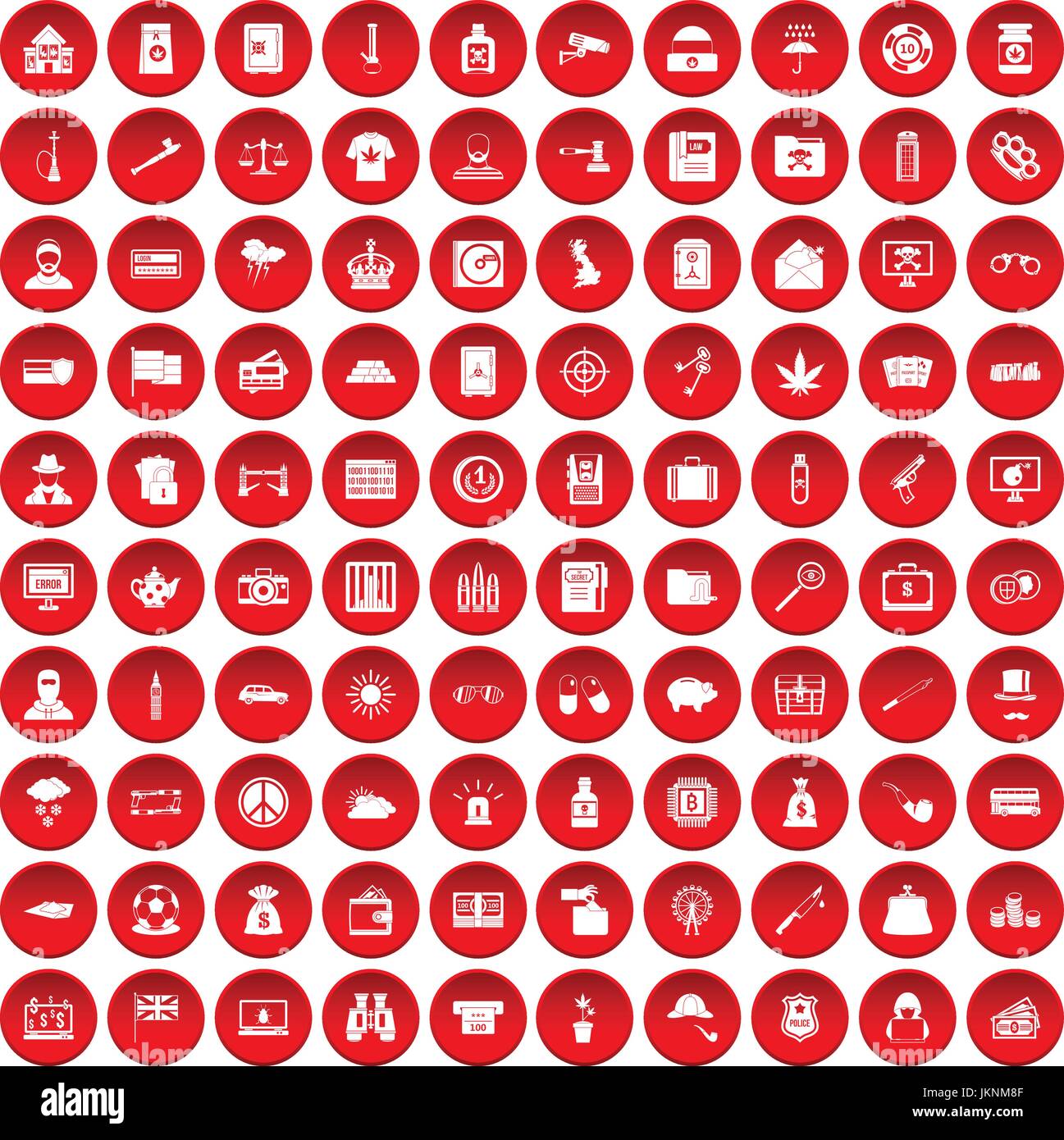100 police icons set in red circle isolated on white vector ...