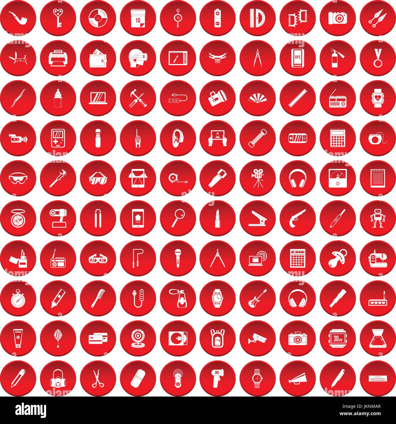 100 portable icons set in red circle isolated on white vector ...