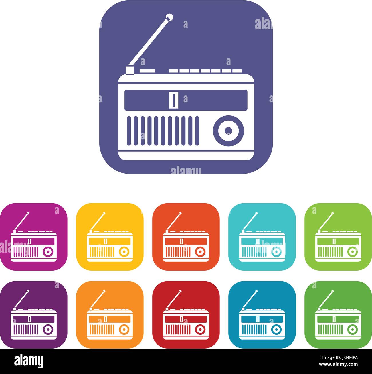 Retro radio icons set vector illustration in flat style in colors red ...