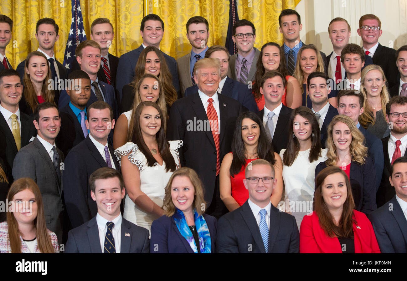 United States President Donald J. Trump poses for photographs with an ...