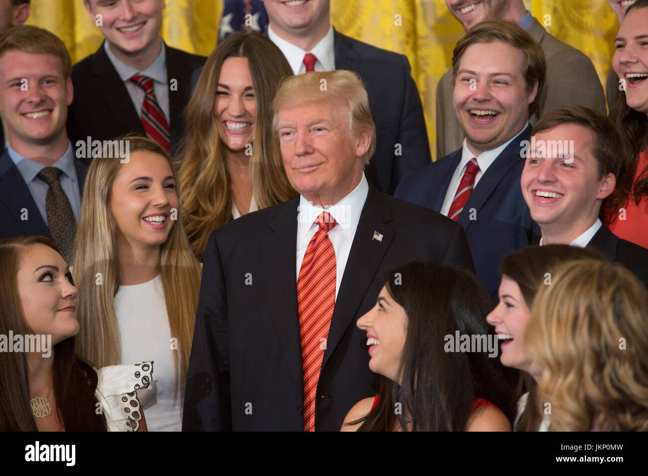 United States President Donald J. Trump poses for photographs with an ...