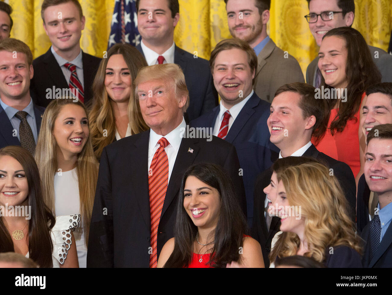 United States President Donald J. Trump poses for photographs with an ...