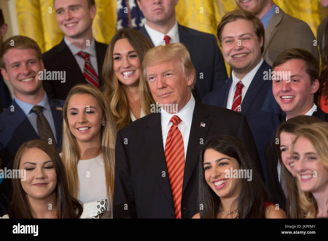 United States President Donald J. Trump poses for photographs with an ...