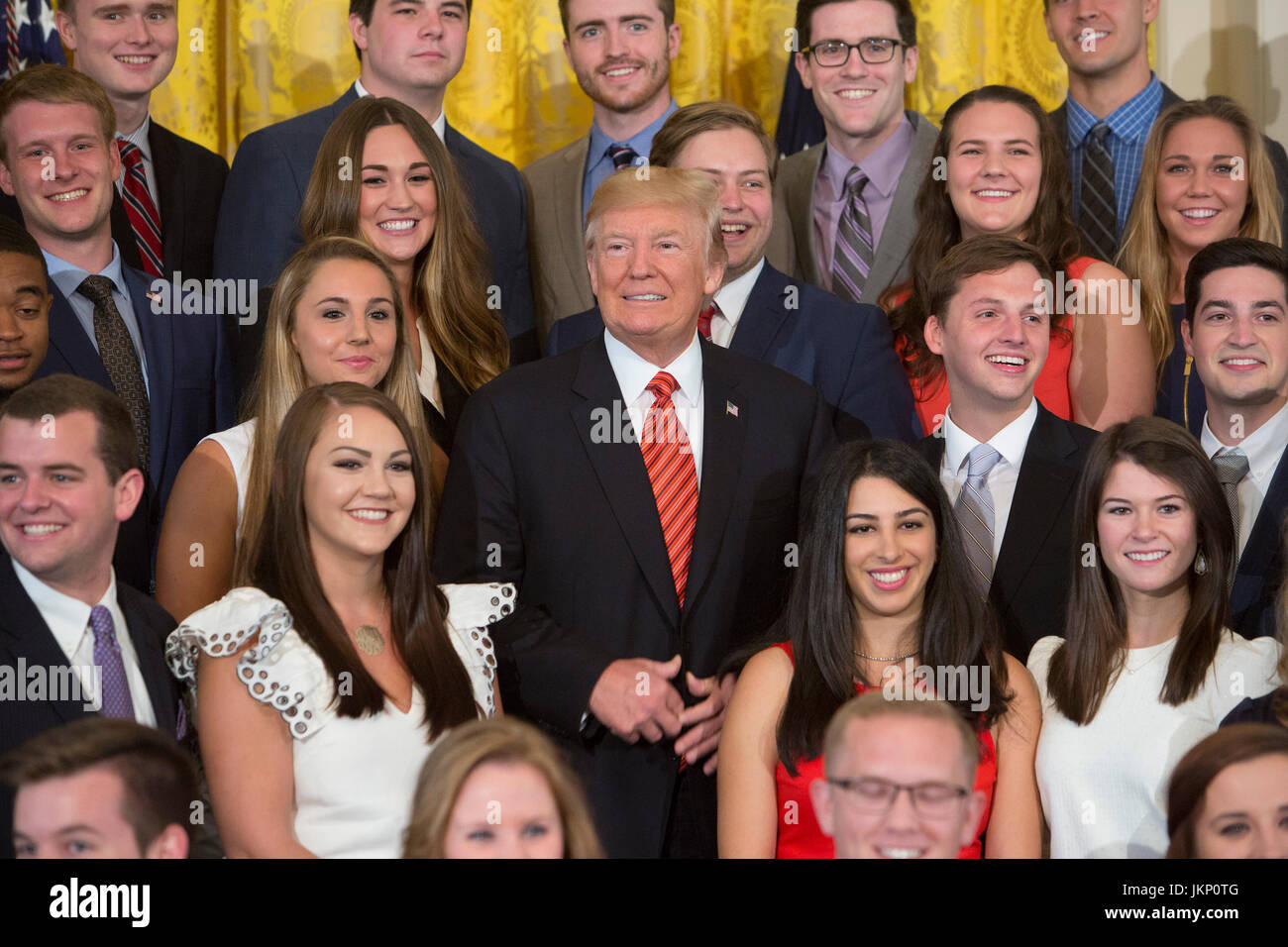 United States President Donald J. Trump poses for photographs with an ...