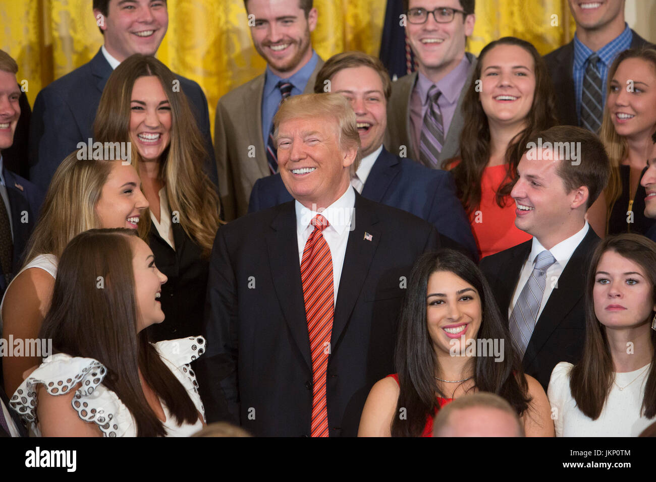 United States President Donald J. Trump poses for photographs with an ...