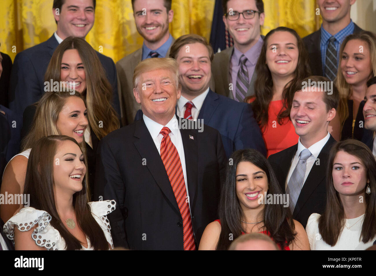 United States President Donald J. Trump poses for photographs with an ...