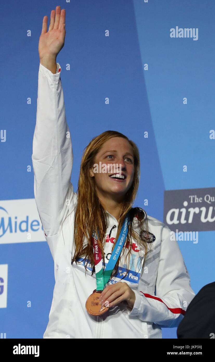 Budapest. 24th July, 2017. Madisyn Cox of the United States waves ...