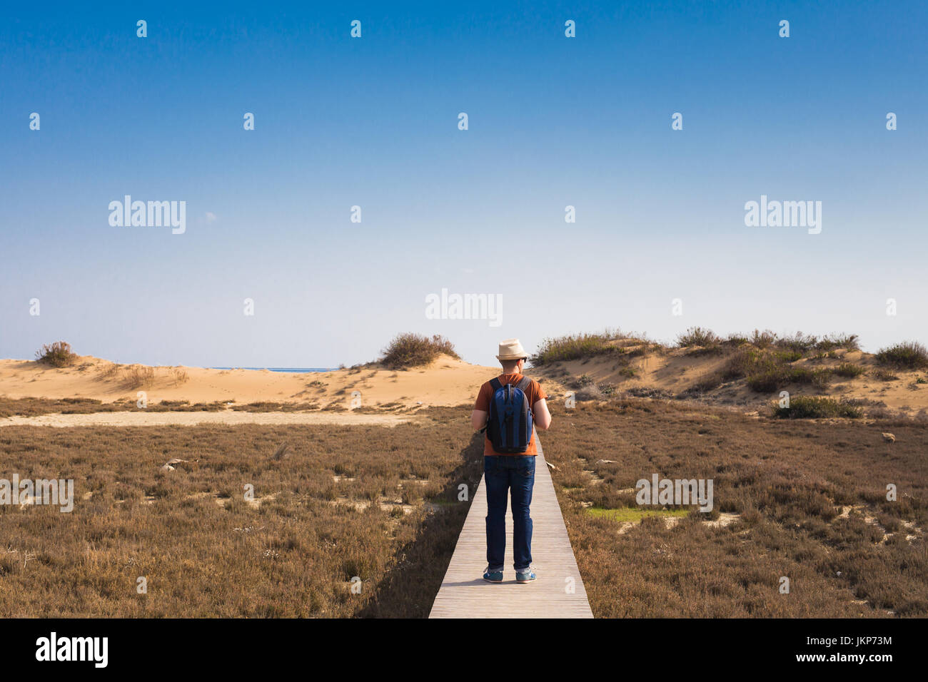 Outdoors lifestyle image of travelling man back view. Tourism concept ...