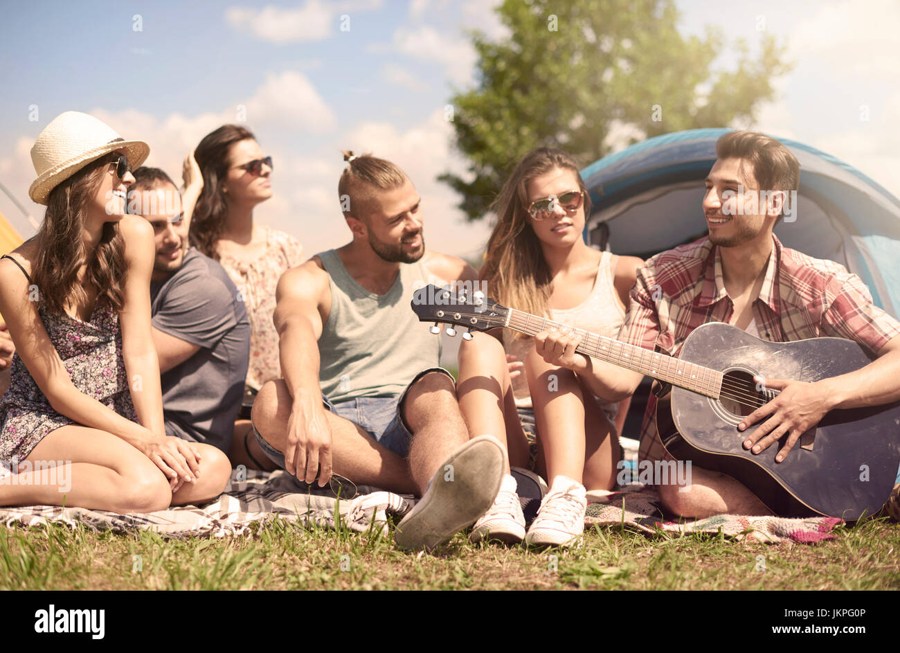 Singing the favourite song on holiday Stock Photo - Alamy