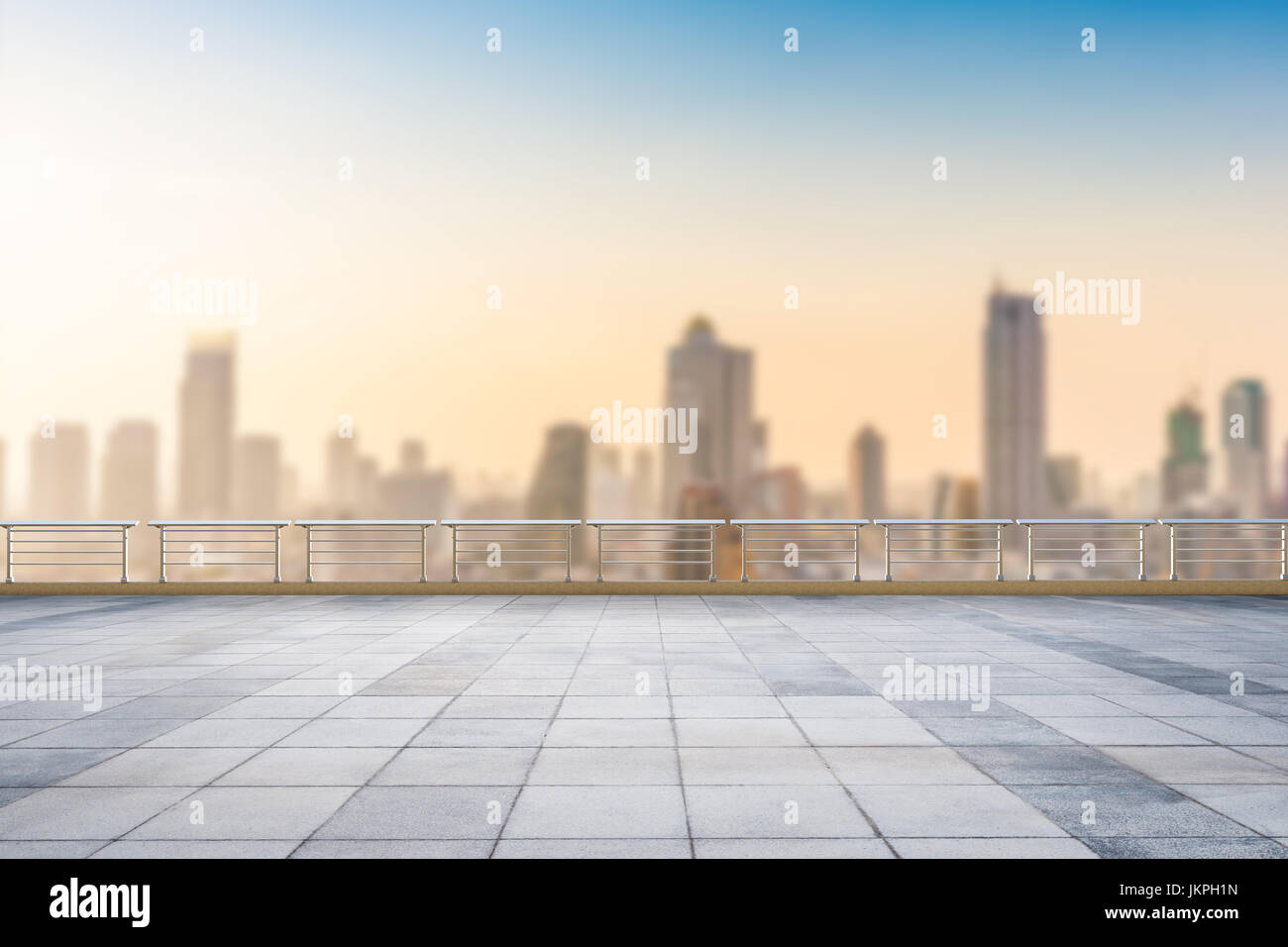 empty roof top balcony with cityscape background Stock Photo - Alamy