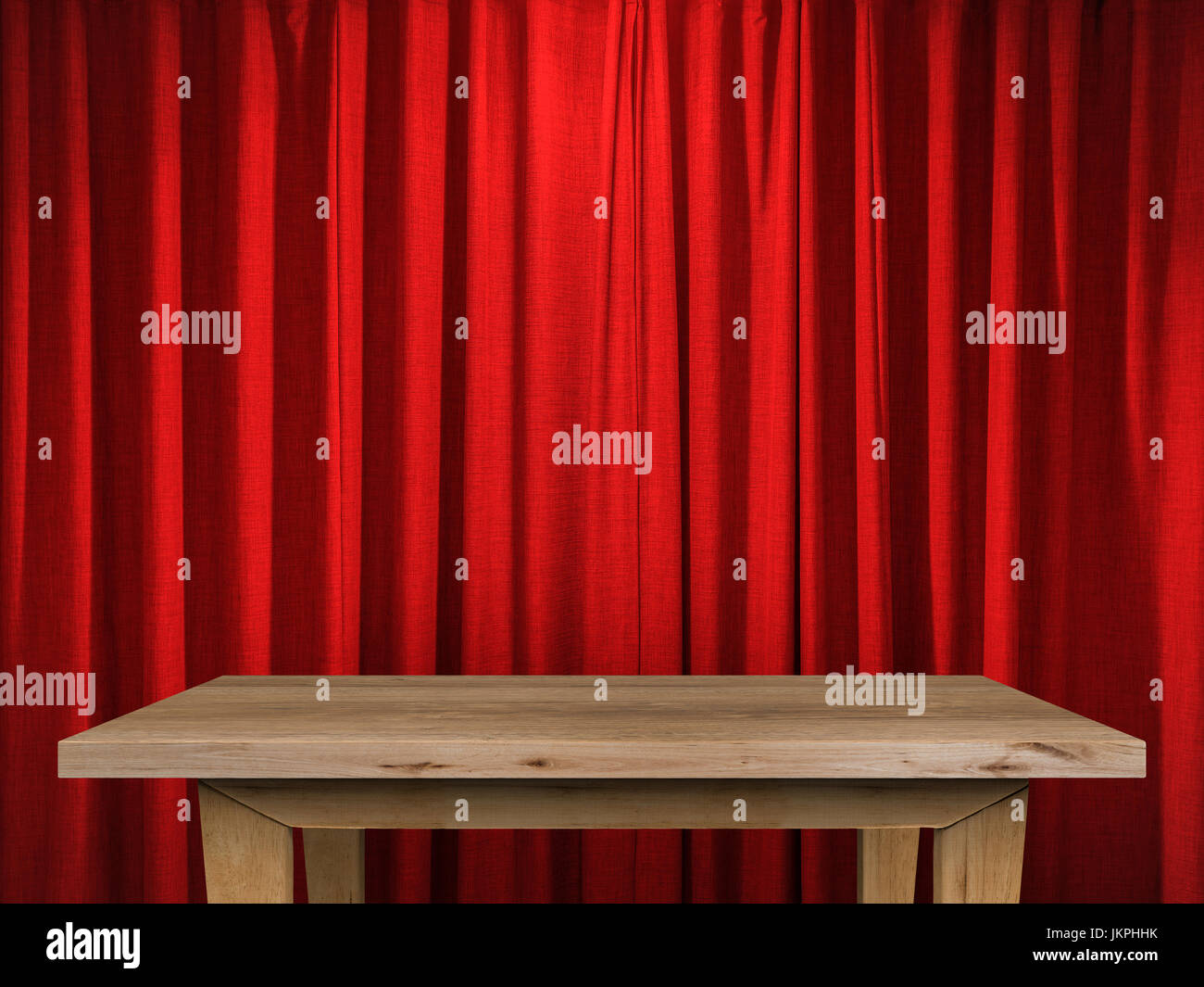 empty wooden table with red curtain background Stock Photo - Alamy