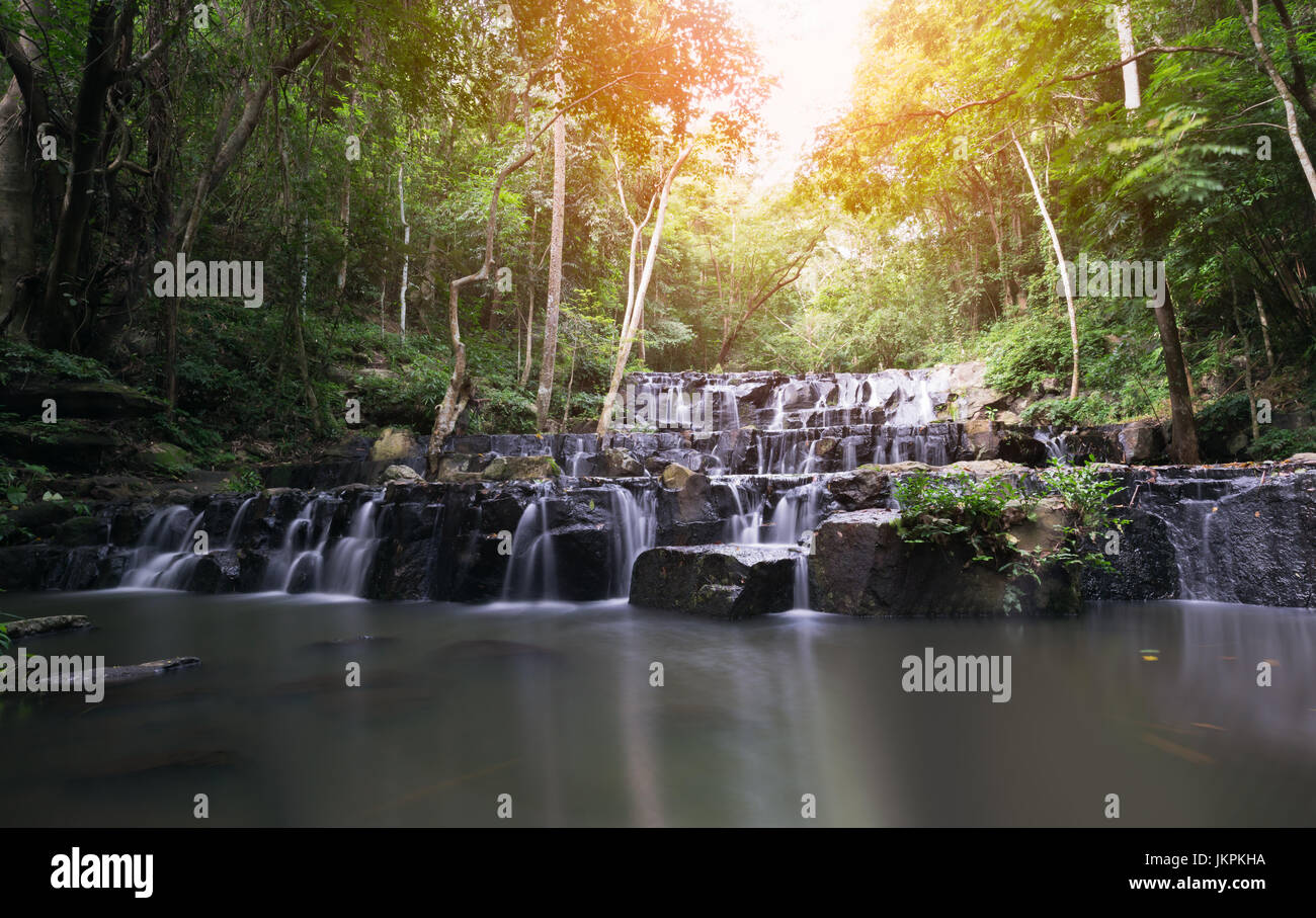 Beautiful waterfall in the evergreen forest, Sam lan waterfall, Nation ...