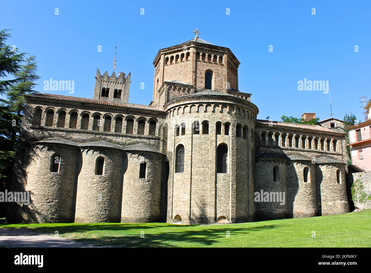The apsis or apse of the Monastery of Saint Mary in Ripoll, Catalonia ...