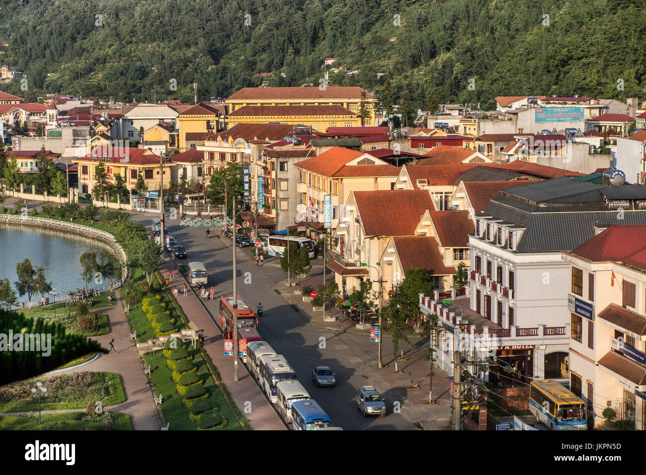 Scenic view of Sapa lake and town northern Vietnam Stock Photo - Alamy